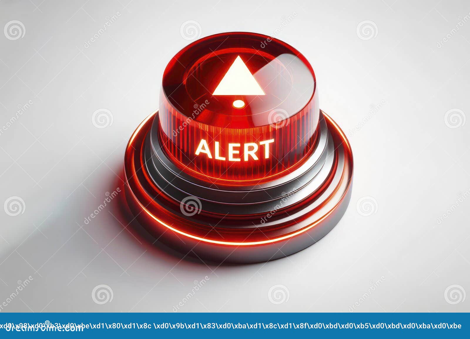 Red Glowing Warning Lamp or Button Isolated on White, with the Words ...