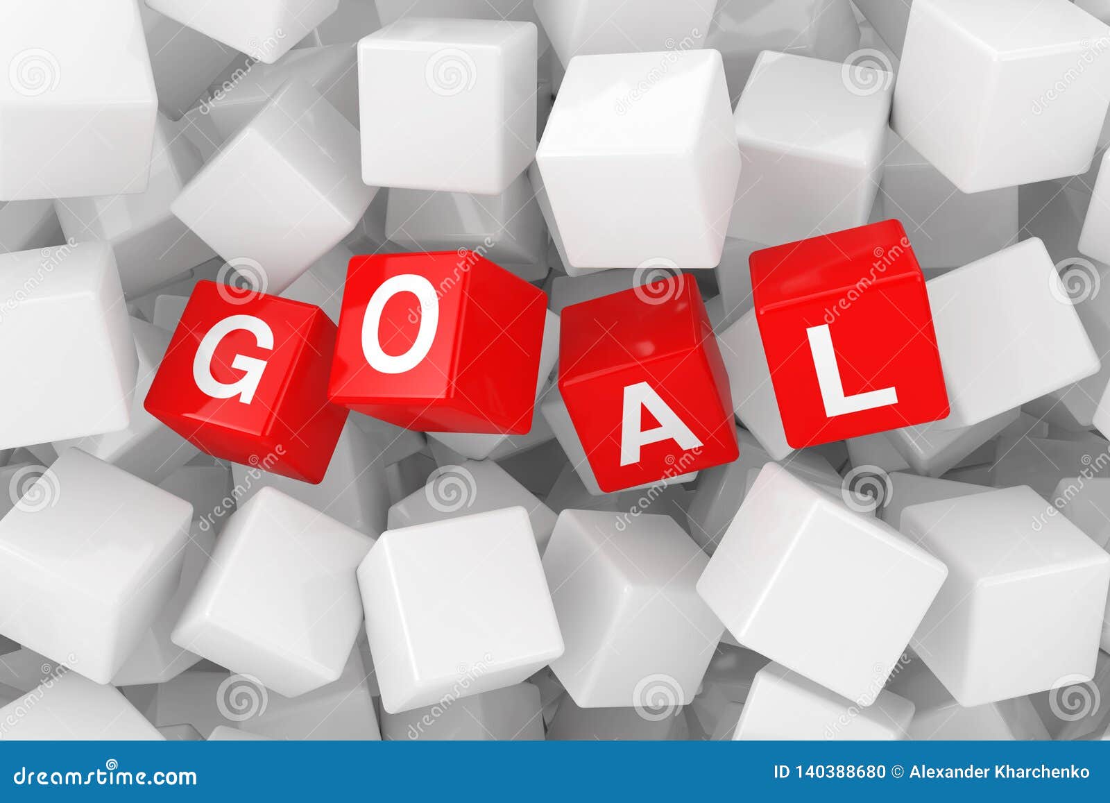 Red Goal Cubes in Heap of White Blank Cubes. 3d Rendering Stock Photo ...