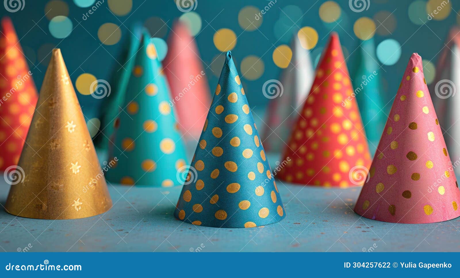 Red, Gold, and Blue Paper Party Hats Stock Photo - Image of concept ...