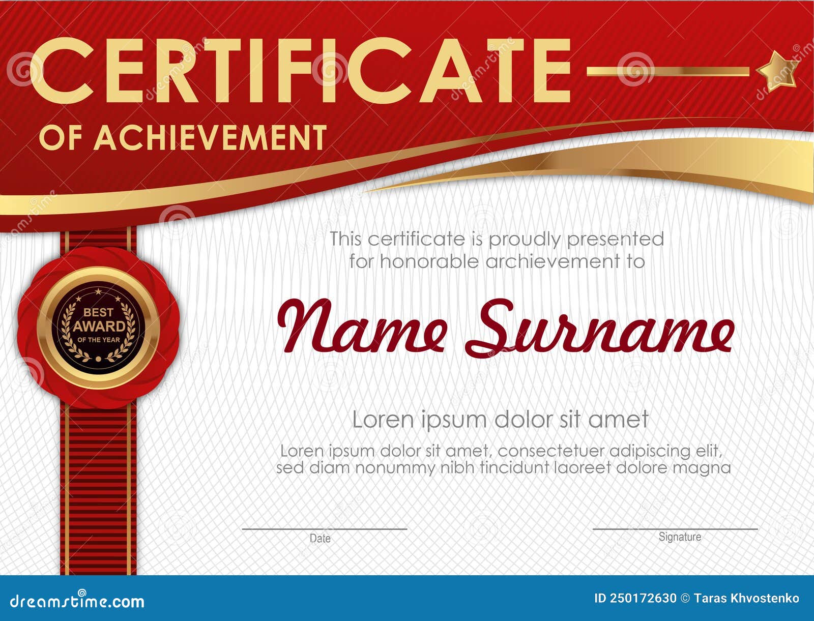 Red and Gold Certificate Template Stock Vector - Illustration of ...