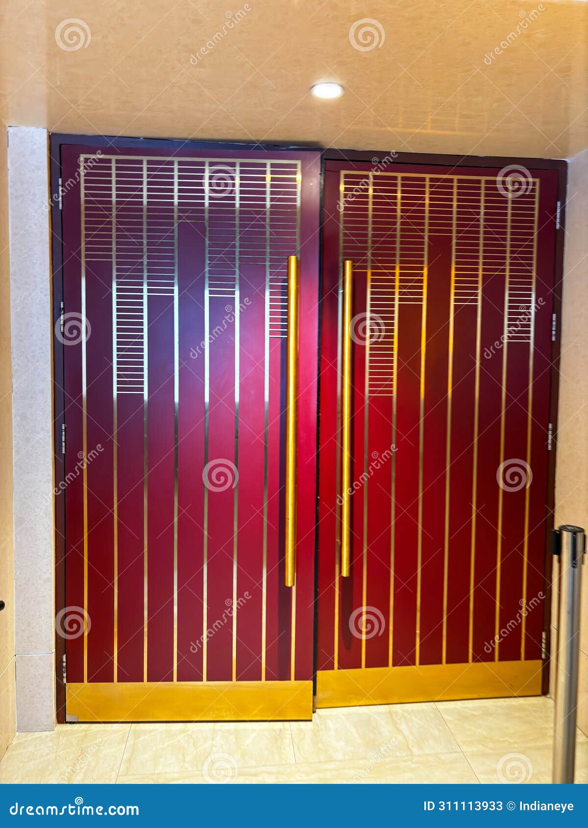 The Red and Gold Doors of a Building are Open Stock Image - Image of ...