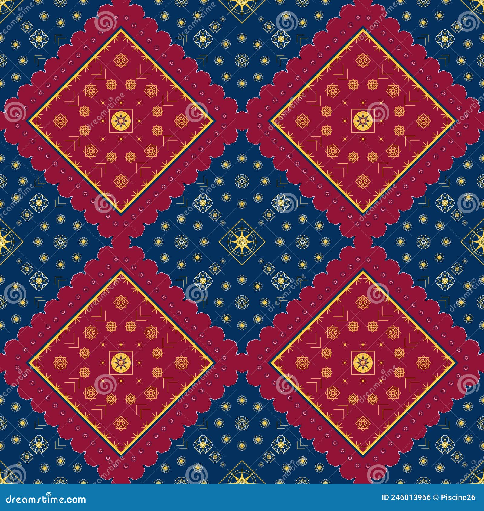 Red and Gold Ethnic Pattern with Geometric Seamless Square in for ...