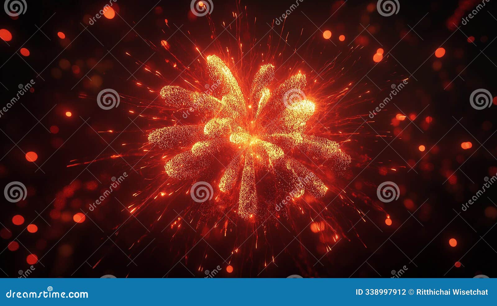 Red and Gold Fireworks Burst into Glowing Patterns, Lighting Up the ...