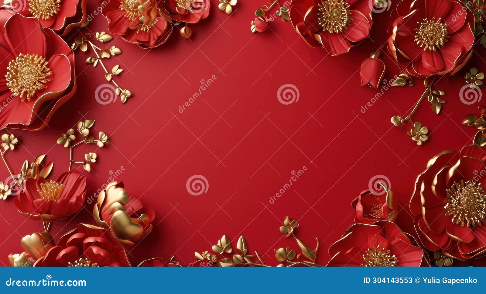 Red and Gold Floral Frame on the Wall Stock Image - Image of paper ...