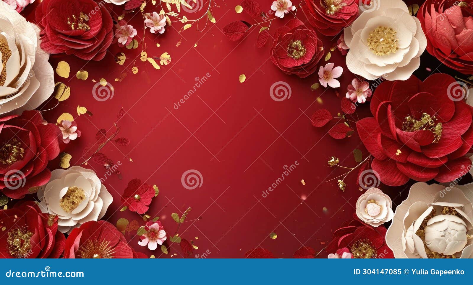 Red and Gold Floral Frame on the Wall Stock Image - Image of holiday ...
