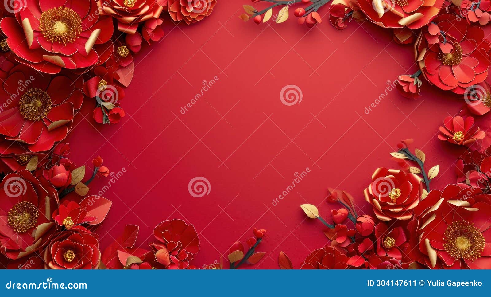Red and Gold Floral Frame on the Wall Stock Image - Image of wall ...