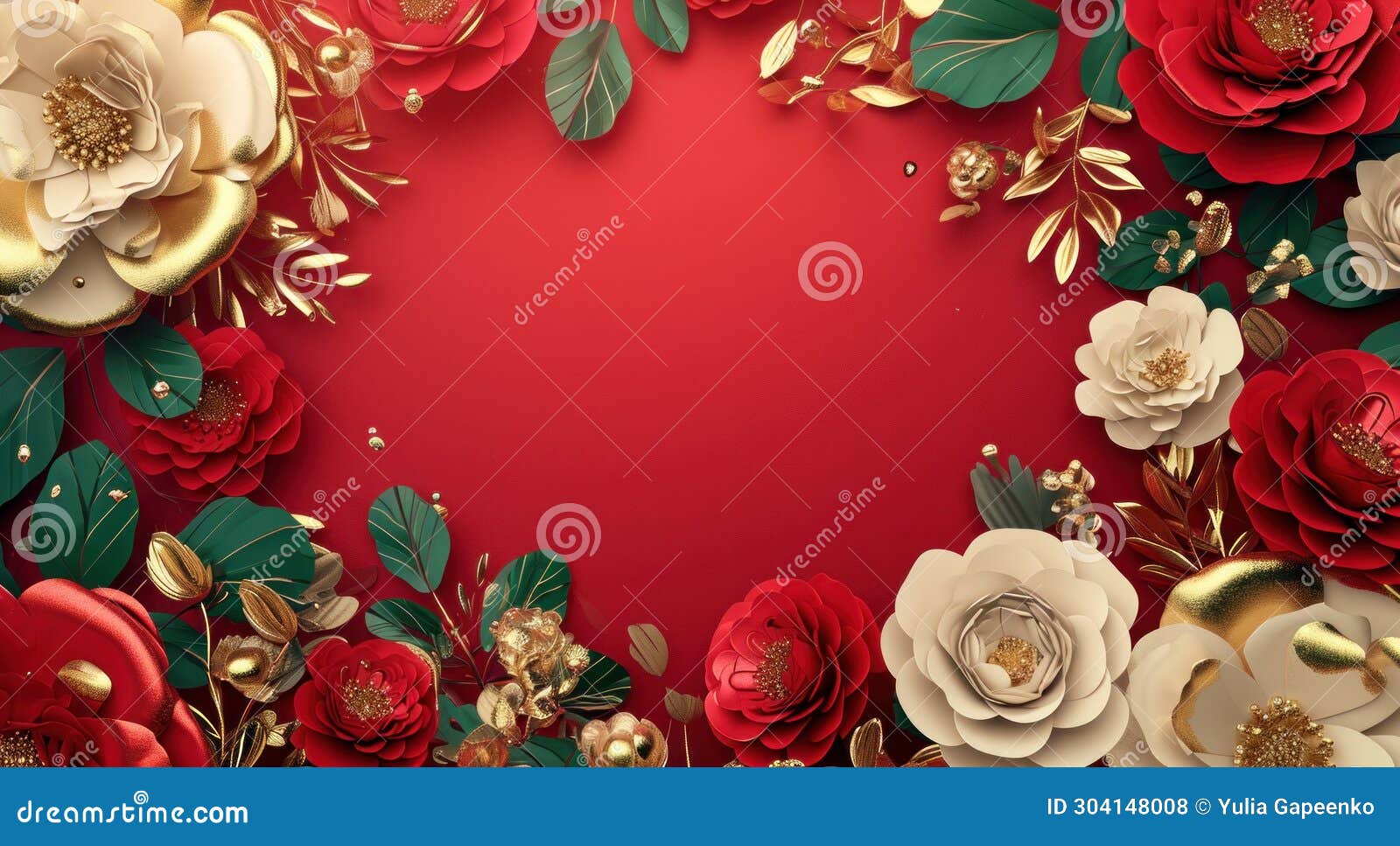 Red and Gold Floral Frame on the Wall Stock Illustration - Illustration ...