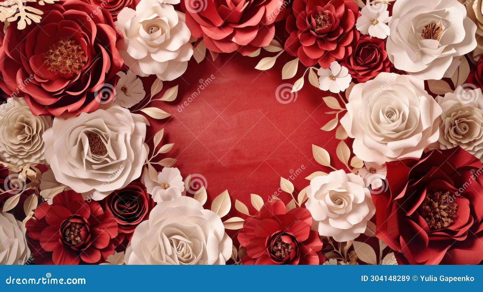 Red and Gold Floral Frame on the Wall Stock Image - Image of paper ...