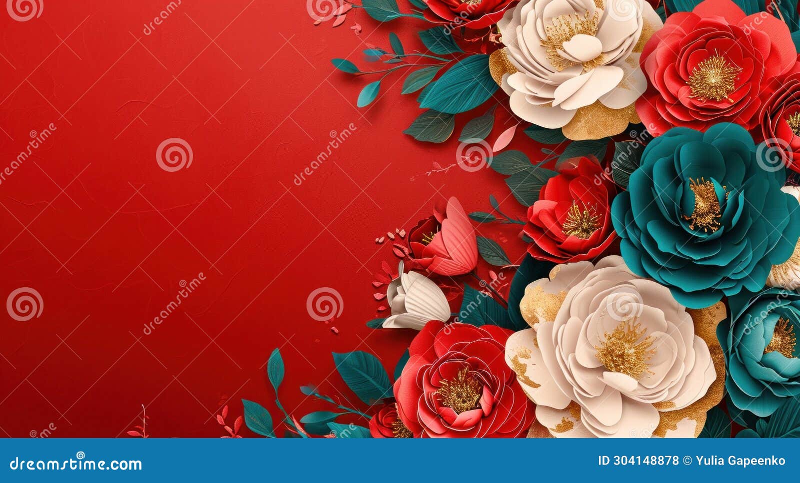 Red and Gold Floral Frame on the Wall Stock Photo - Image of design ...