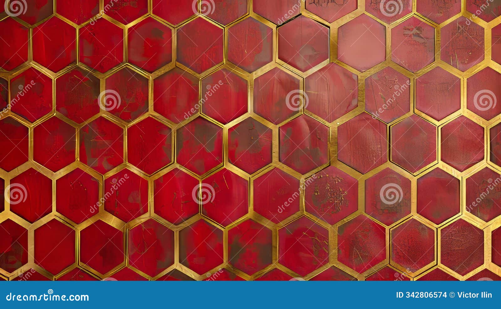 Red and Gold Hexagon Tile Pattern, Creative Decorative Tiles for Modern ...