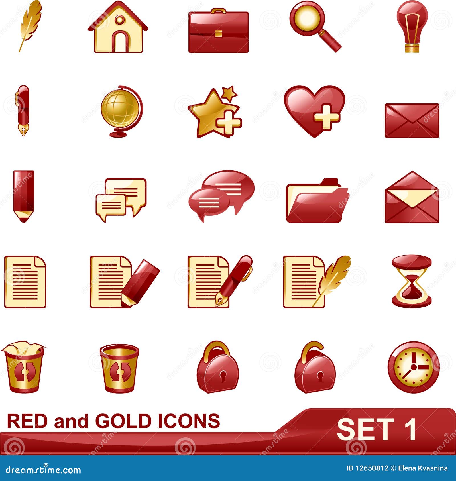 Red and gold icons set 1 stock vector. Illustration of pencil - 12650812