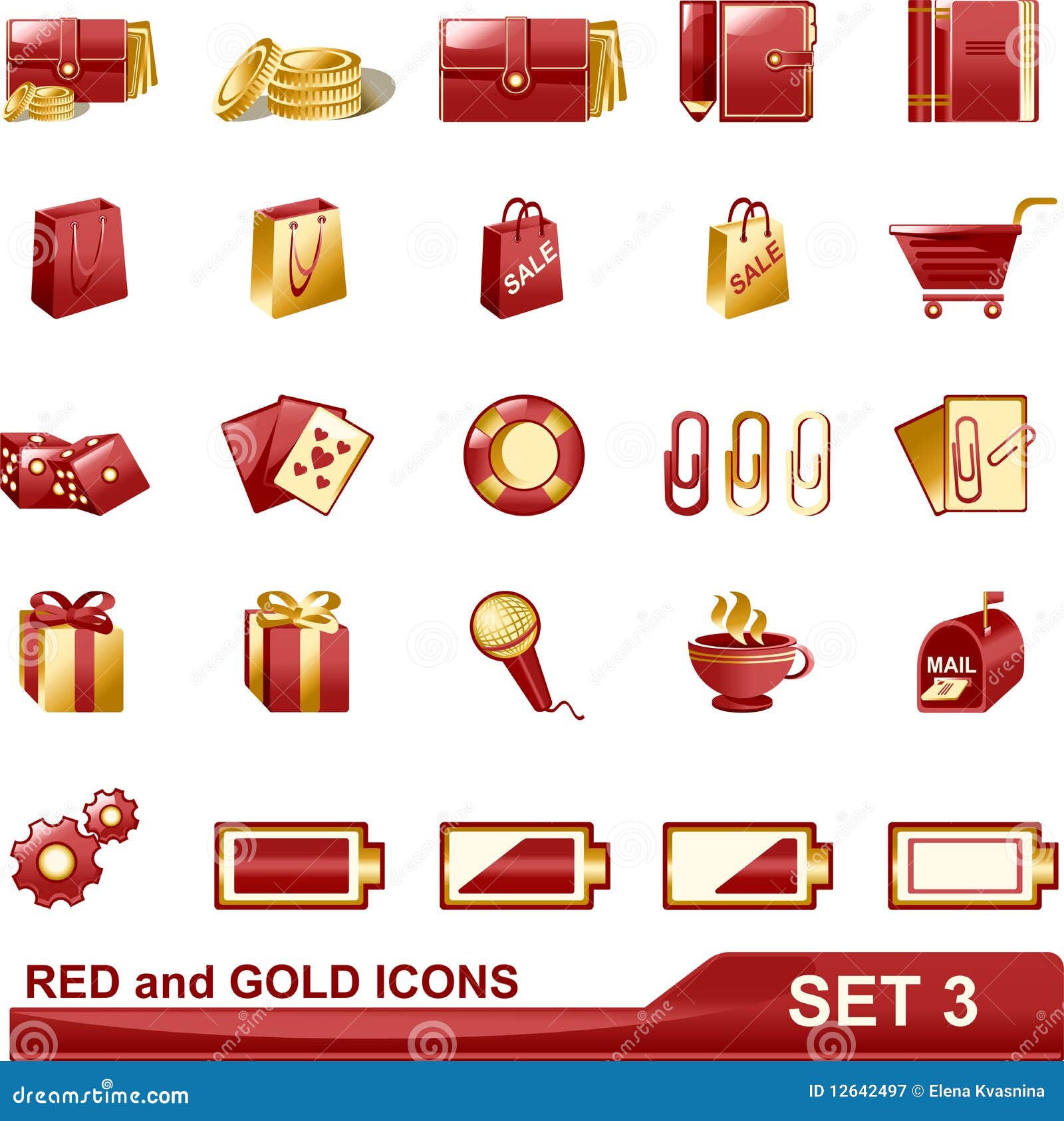 Red and gold icons set 3 stock vector. Illustration of microphone ...