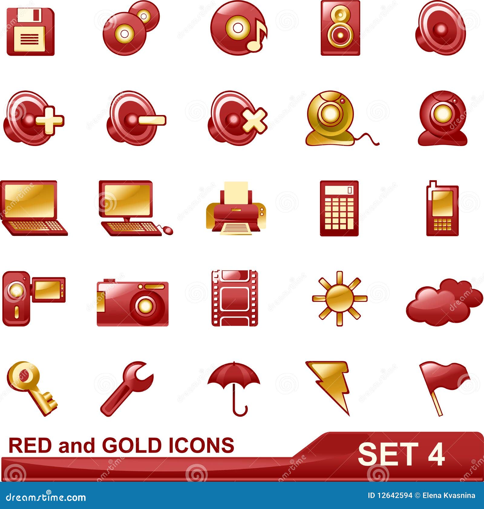 Red and gold icons set 4 stock vector. Illustration of disk - 12642594