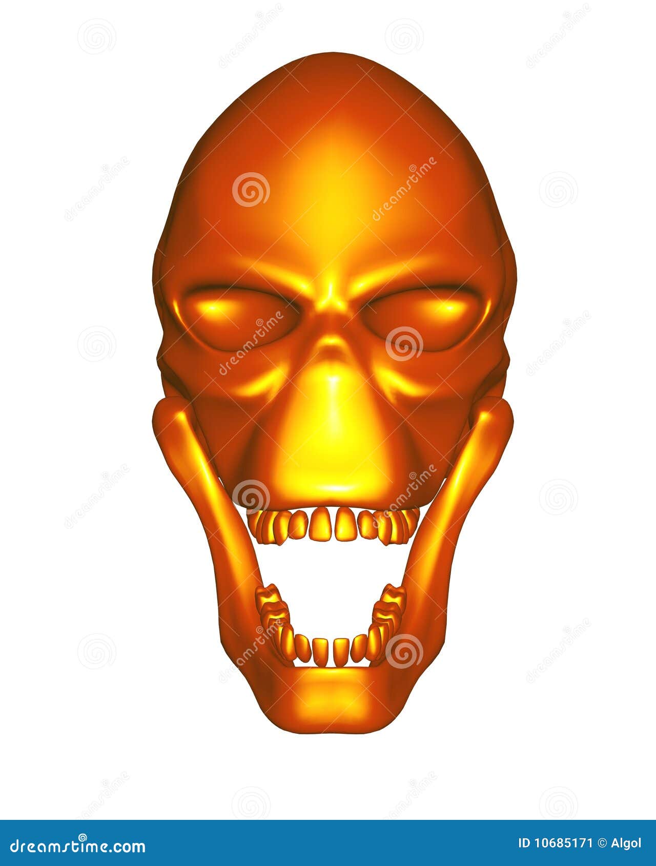 Red Gold Metal Alien Skull - Front View Stock Illustration ...