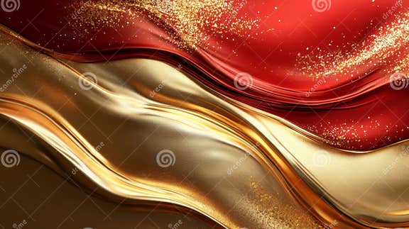 Red and Gold Metallic Waves Abstract Background Stock Illustration ...