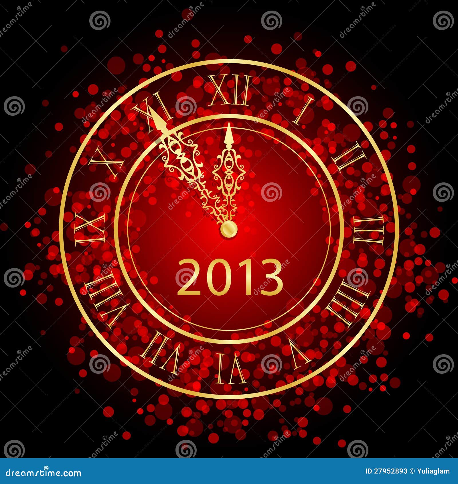 Red and Gold New Year Clock Stock Vector - Illustration of golden ...