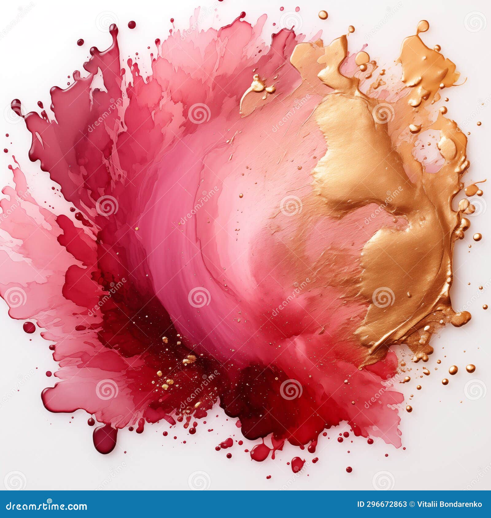 Red and Gold Paint Splashes on White Background. 3d Rendering. Stock ...