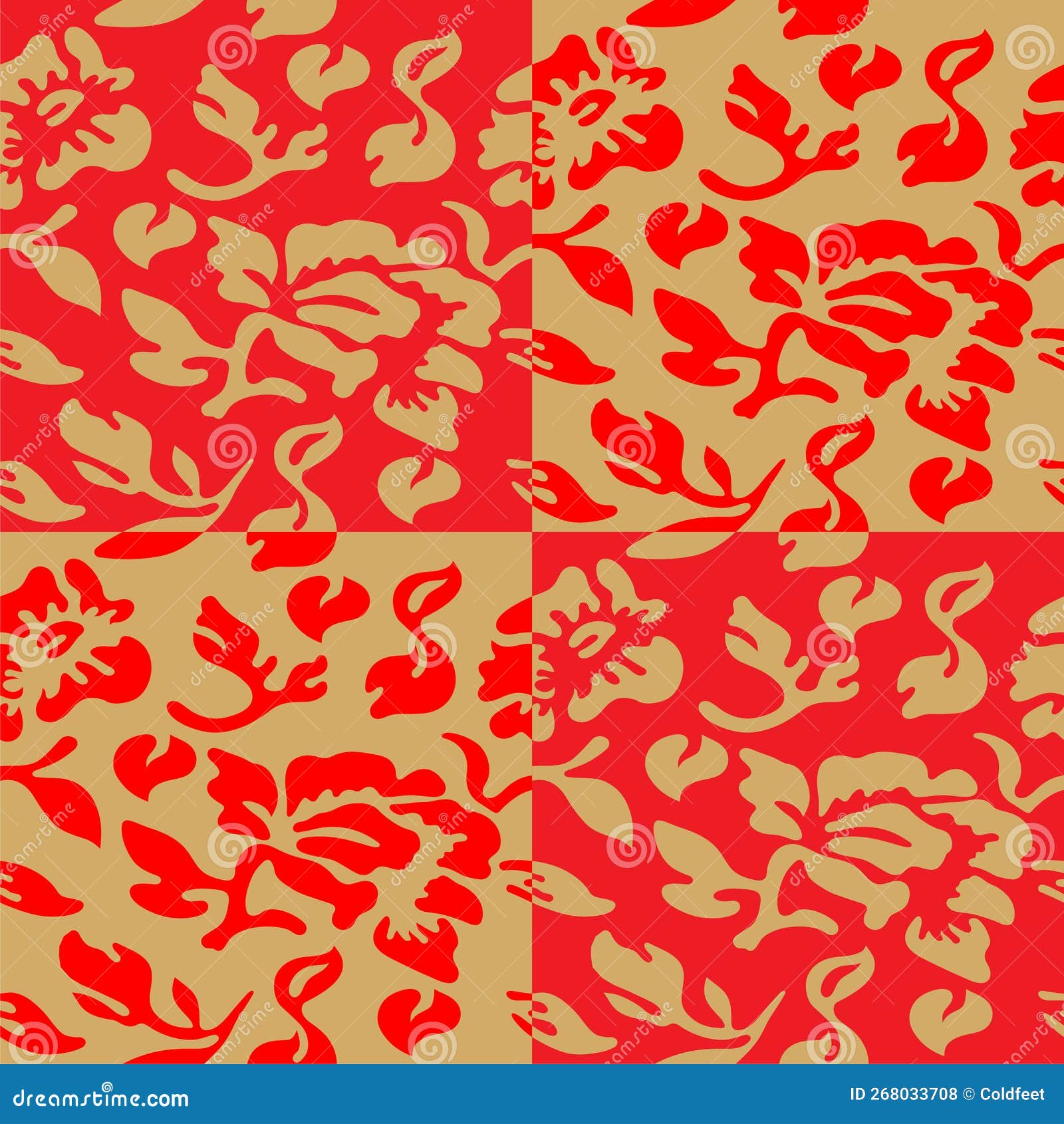 Red and Gold Seamless Floral Pattern. Positive and Negative Stock ...