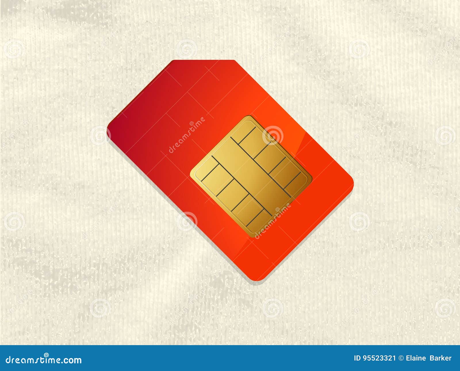 Red and Gold Telephone Sim Card on Crumpled Material Stock Illustration ...