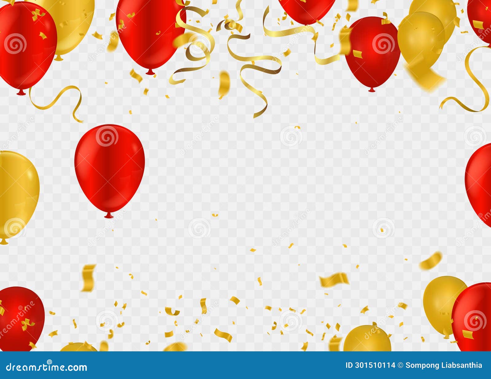 Red, Gold and White Balloons with Confetti. Vector Illustration Stock ...