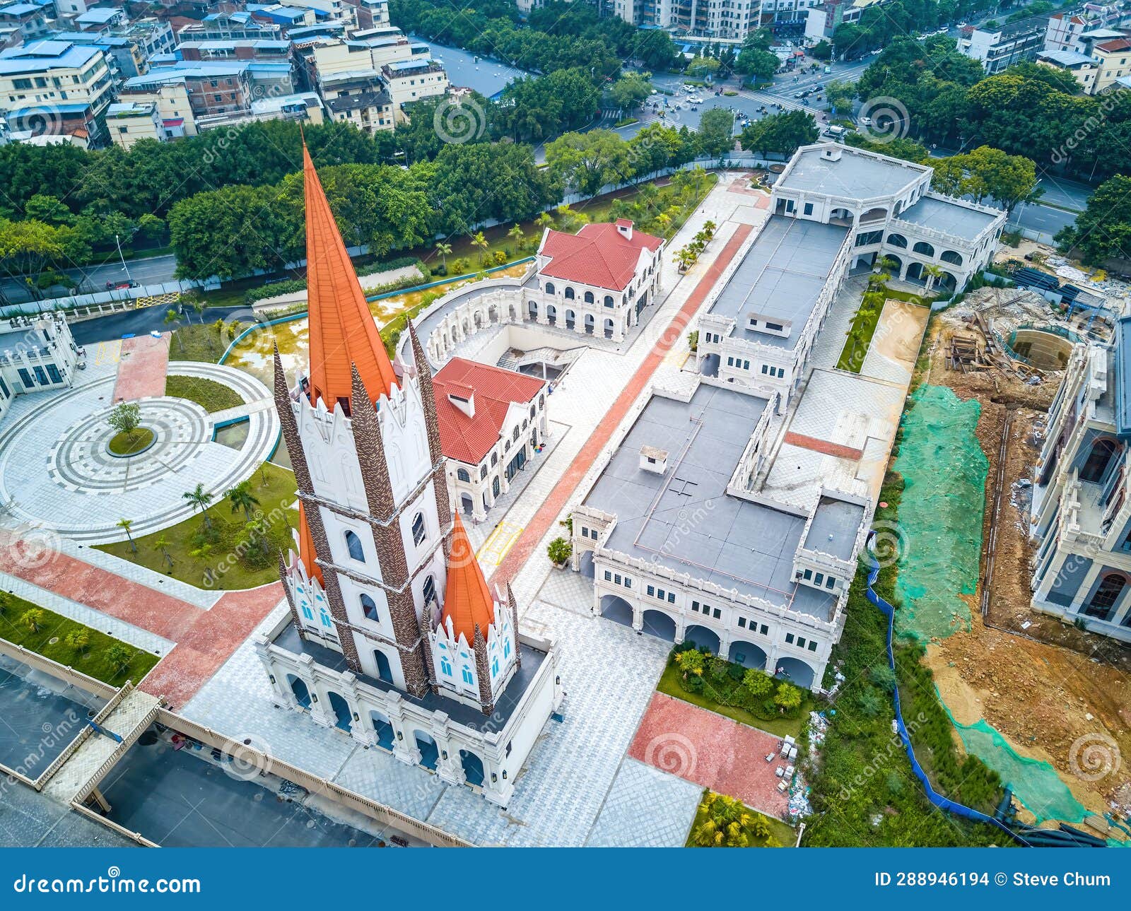 A Red Gothic Steeple Church Building Stock Photo - Image of building ...
