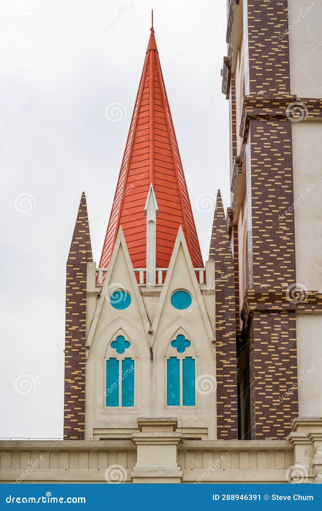 A Red Gothic Steeple Church Building Stock Image - Image of worship ...