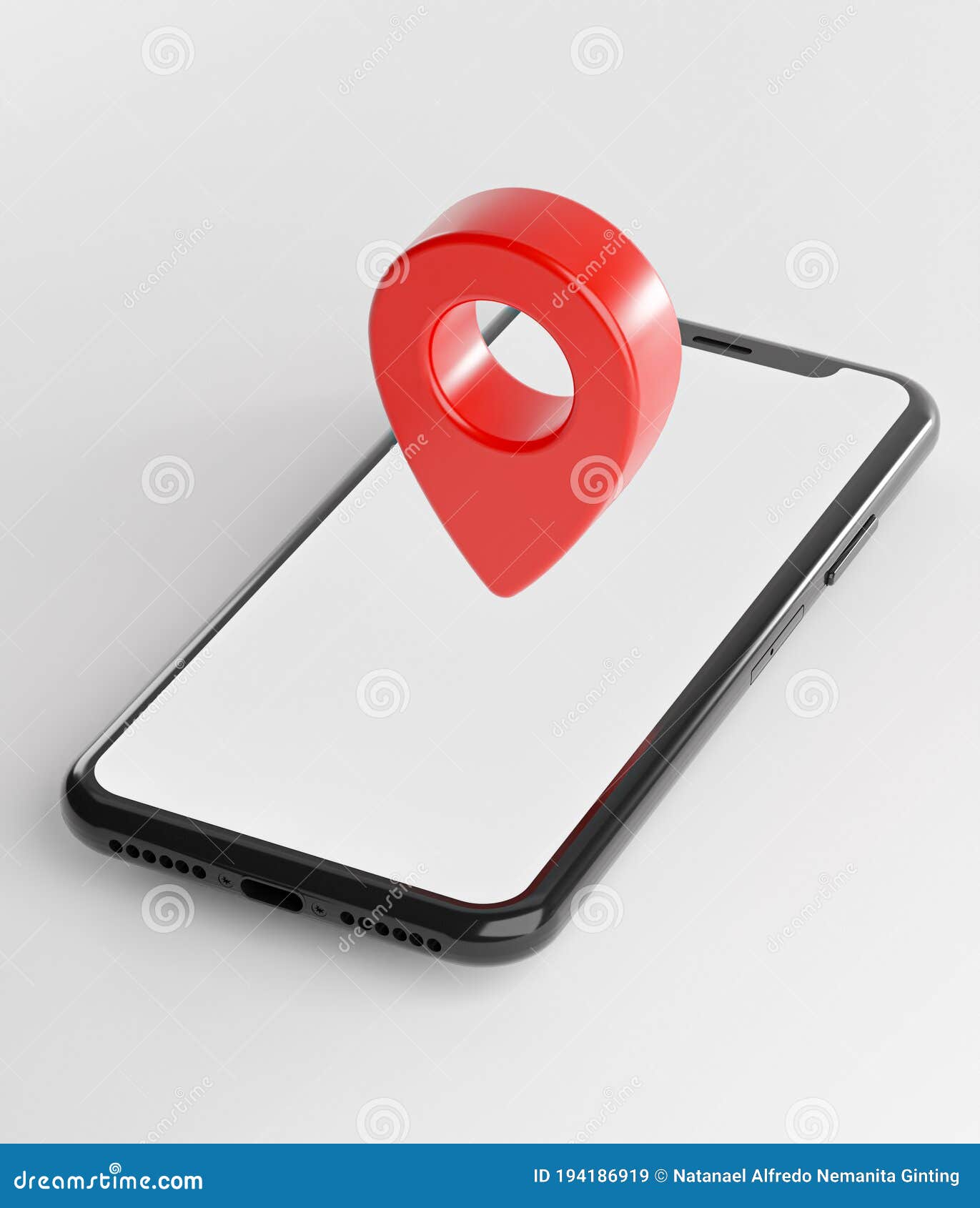 Red GPS Pin on Smartphone. Mockup Template Screen 3D Rendering Stock ...