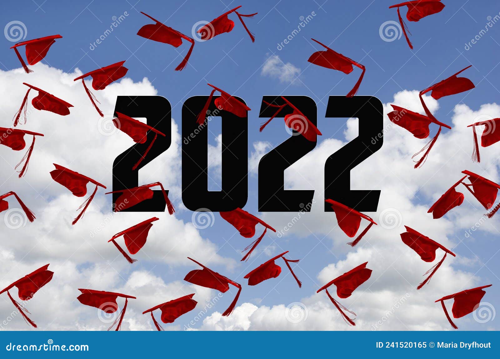 Red 2022 Graduation Caps in Sky Stock Image - Image of white, year ...