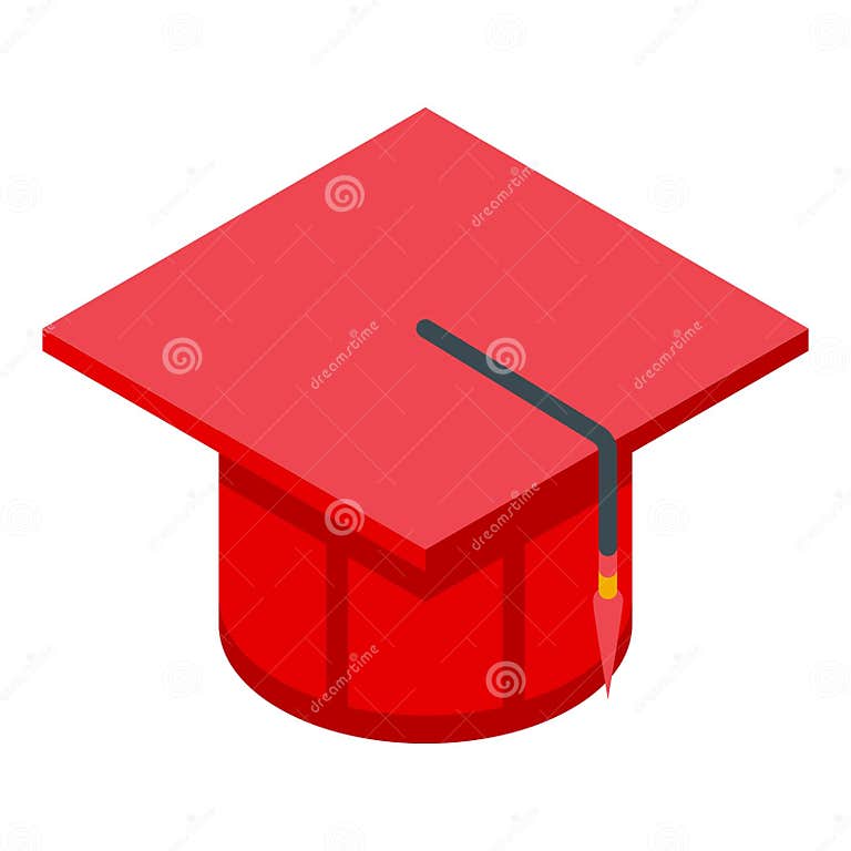 Red Graduation Hat Icon Isometric Vector. Diploma Cap Stock Vector ...