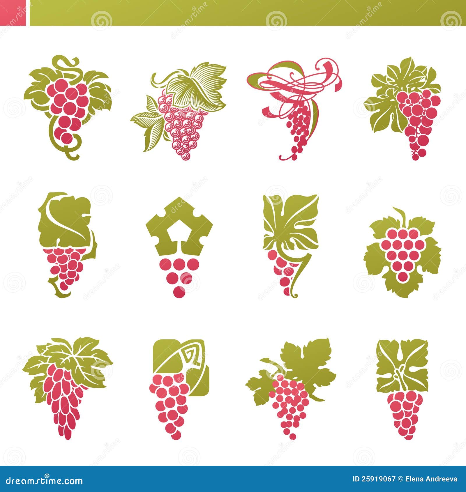Red Grape with Leaf. Vector Logo Template Set. Stock Vector ...