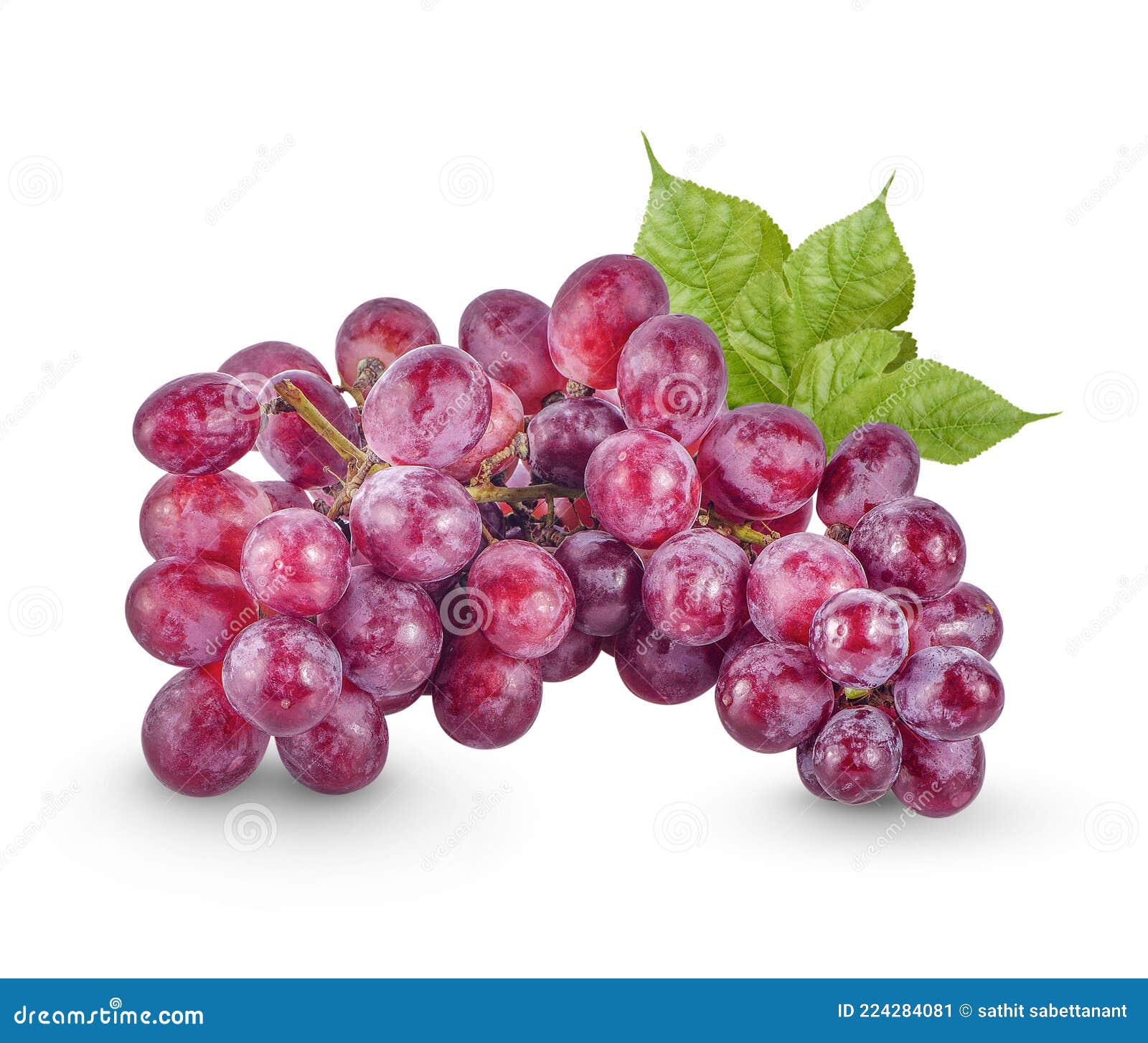 Red Grape with Leaves Isolated on White Background Stock Image - Image ...