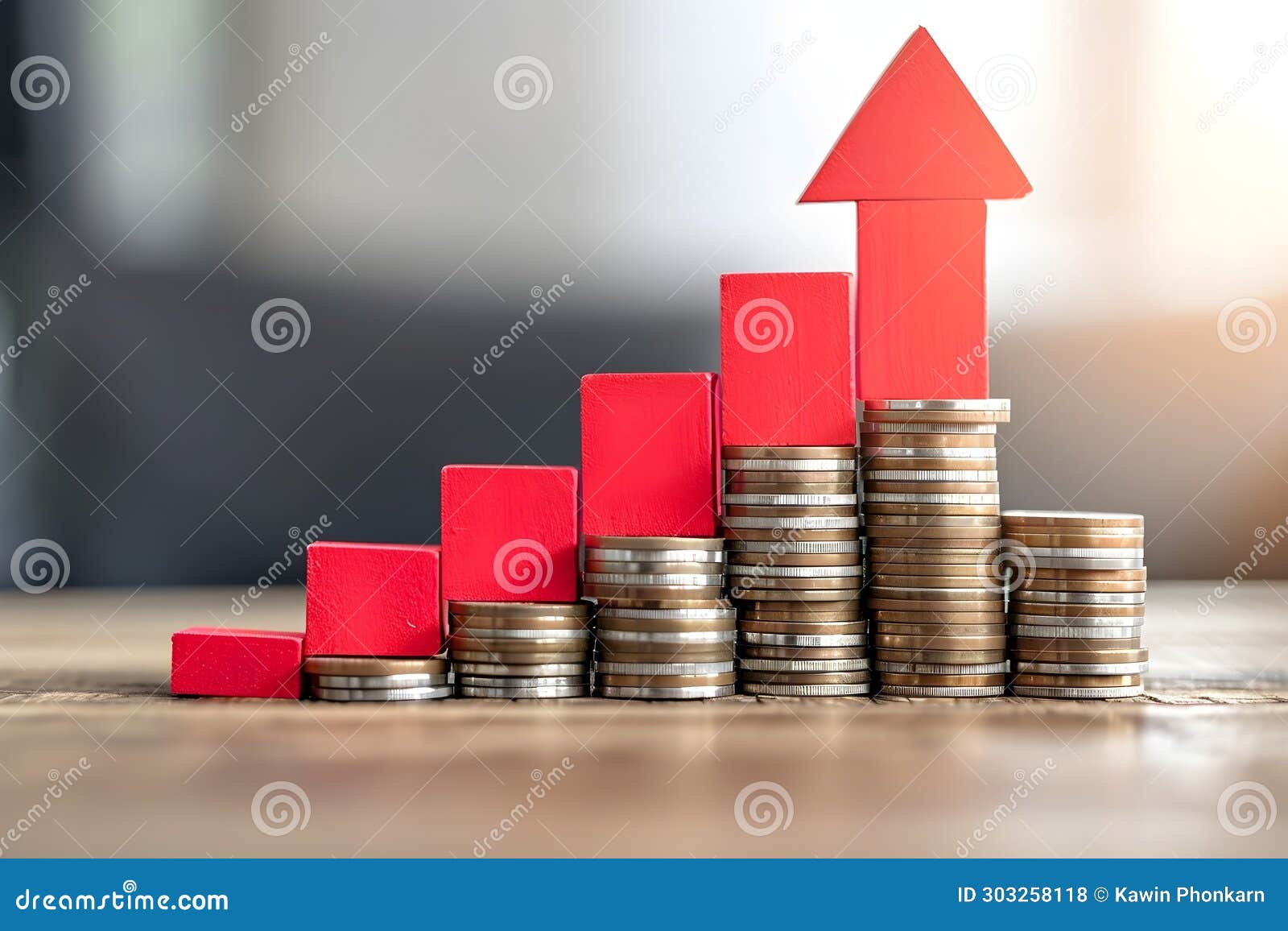 Red Graph Chart Rising Up on Stack Coins Stock Illustration ...