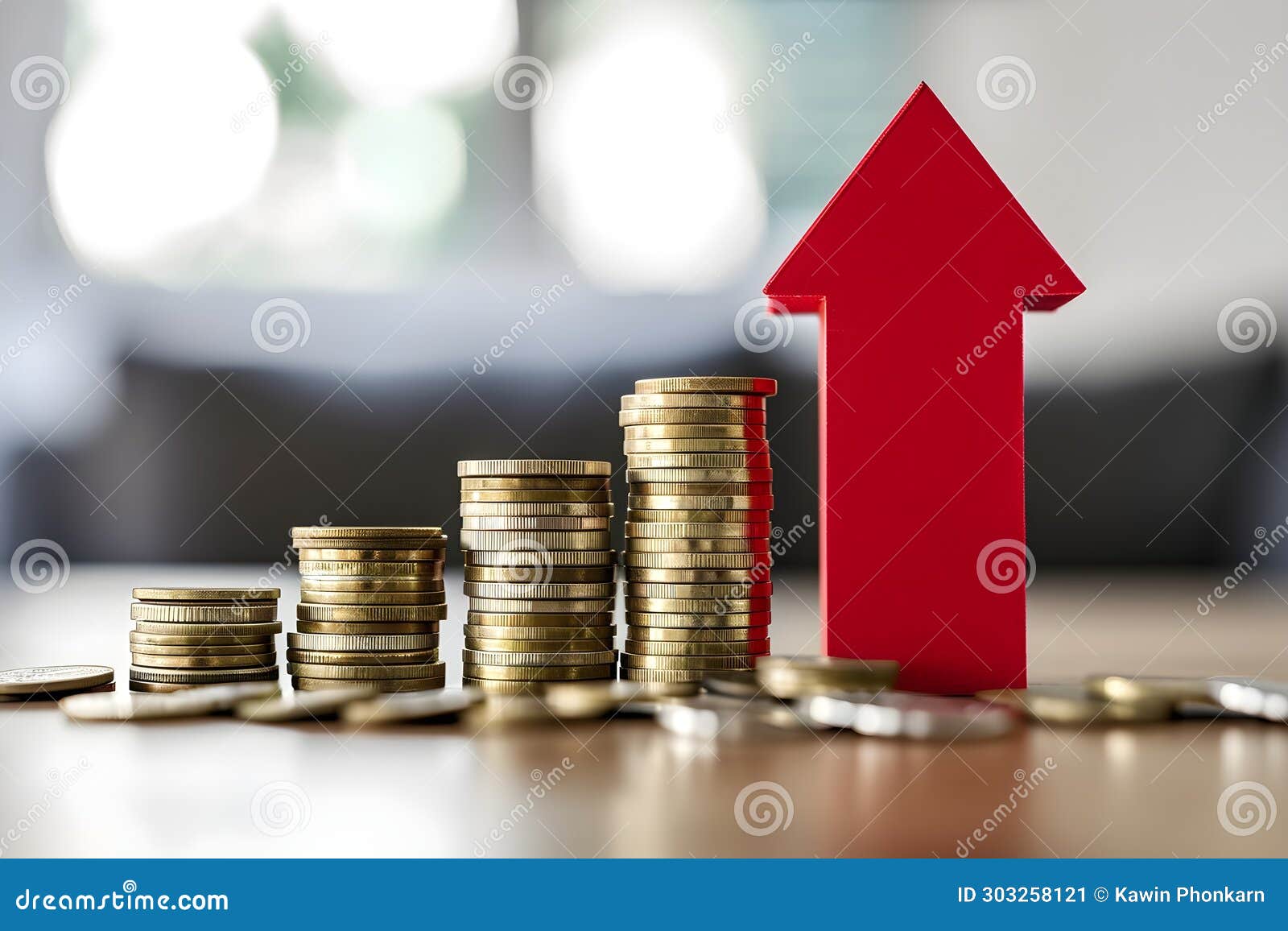 Red Graph Chart Rising Up on Stack Coins Stock Illustration ...