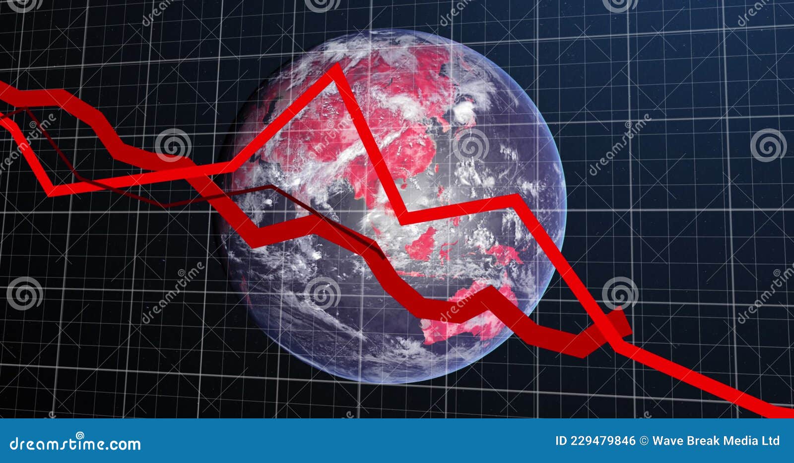 Red Graphs Over Grid Lines Against Globe Stock Illustration ...