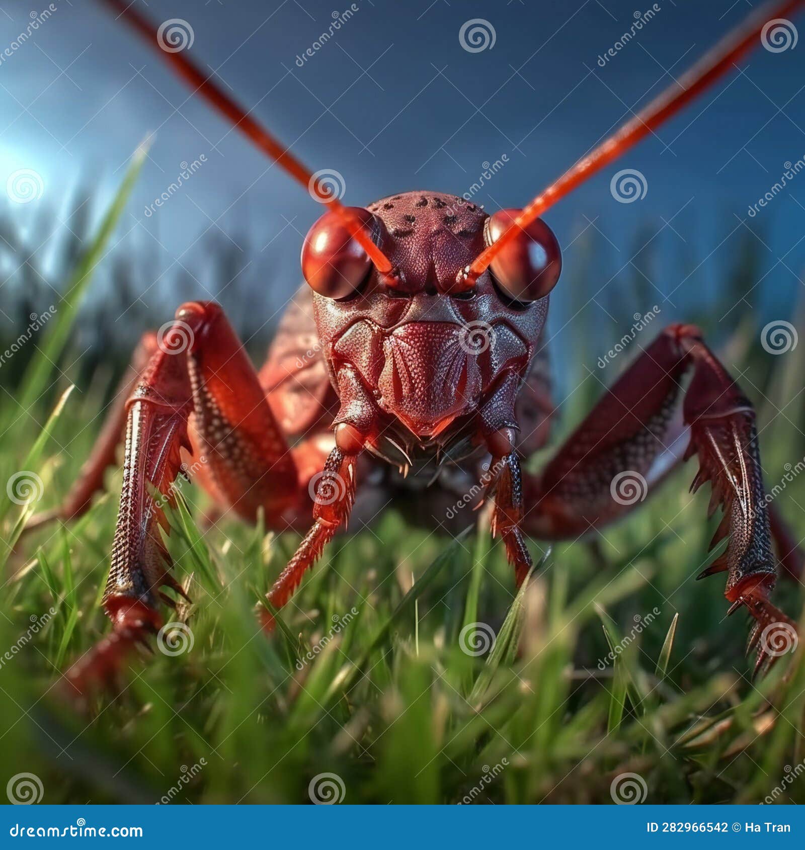 A Red Grasshopper in the Grass Stock Illustration - Illustration of ...