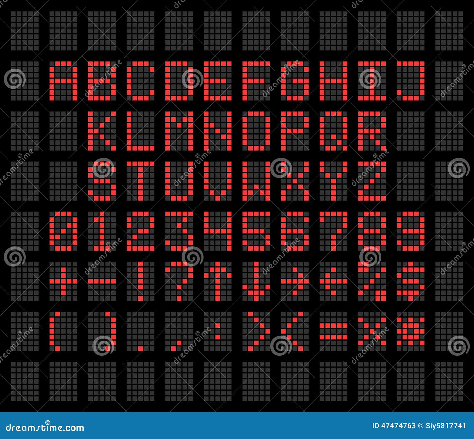 Red On A Gray Background LED Digital Fonts Alphabet And Numbers Vector ...