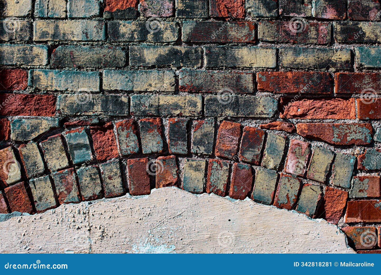 Red and Gray Clay Old Brick Tile Wall with Cracks and Arch Feature ...