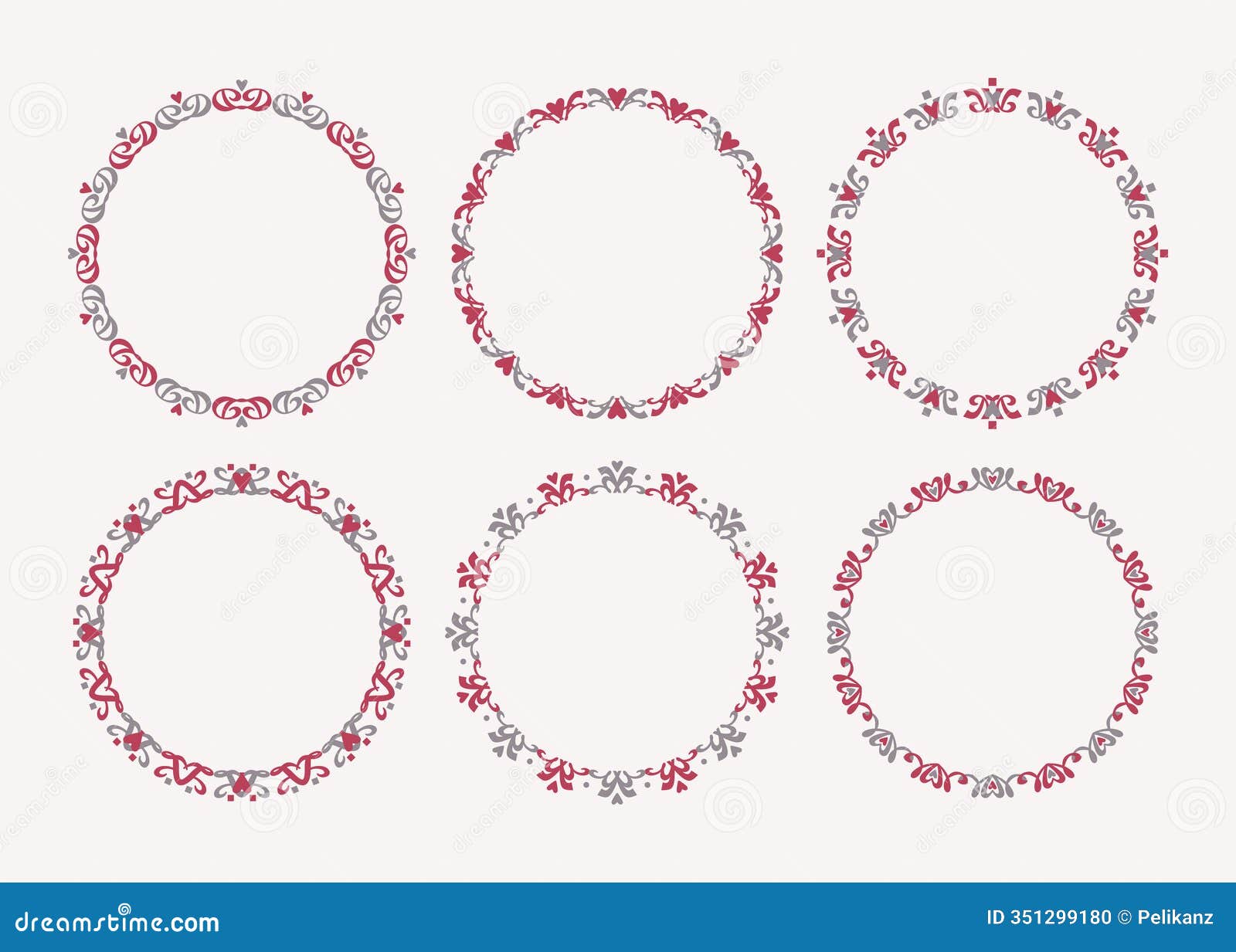 Red and Gray Empty Isolated Round Borders Heart Motif Blank Valentine ...