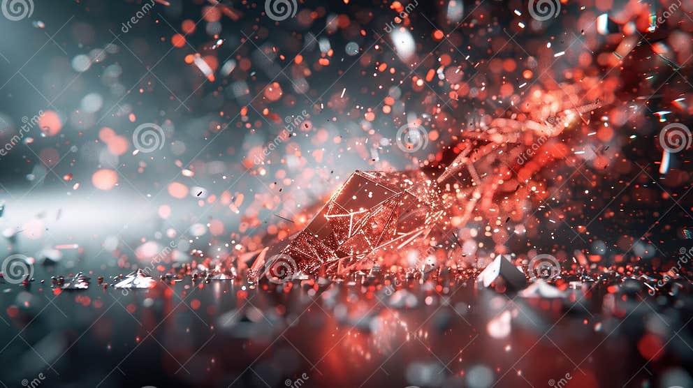 Red and Gray Particles Scatter in a Dynamic Explosion, Creating an ...