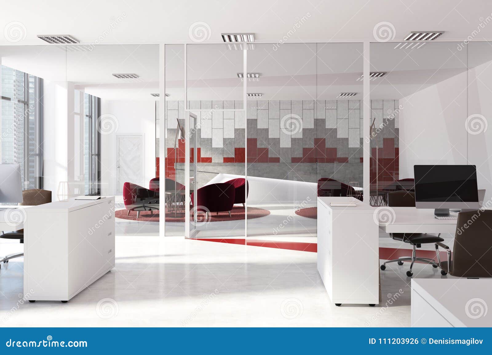 Red and Gray Pattern Office Interior Stock Illustration - Illustration ...