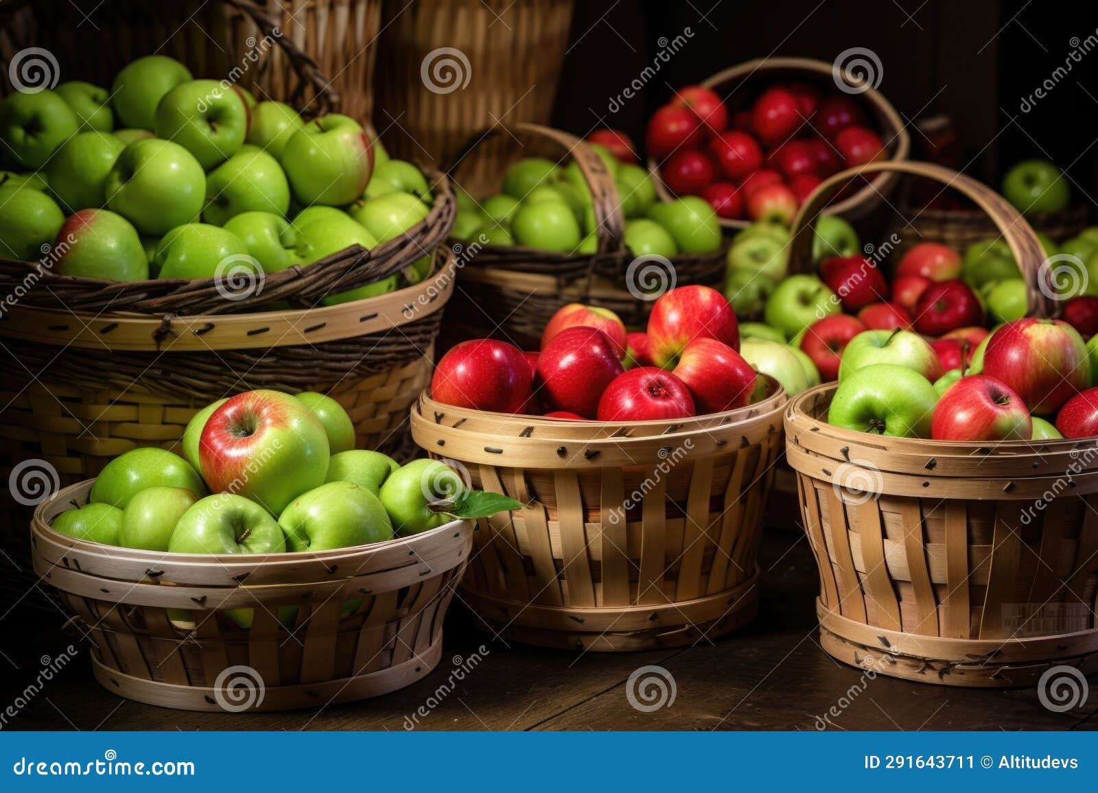 Red and Green Apples Arranged in Bushel Baskets Stock Image - Image of ...