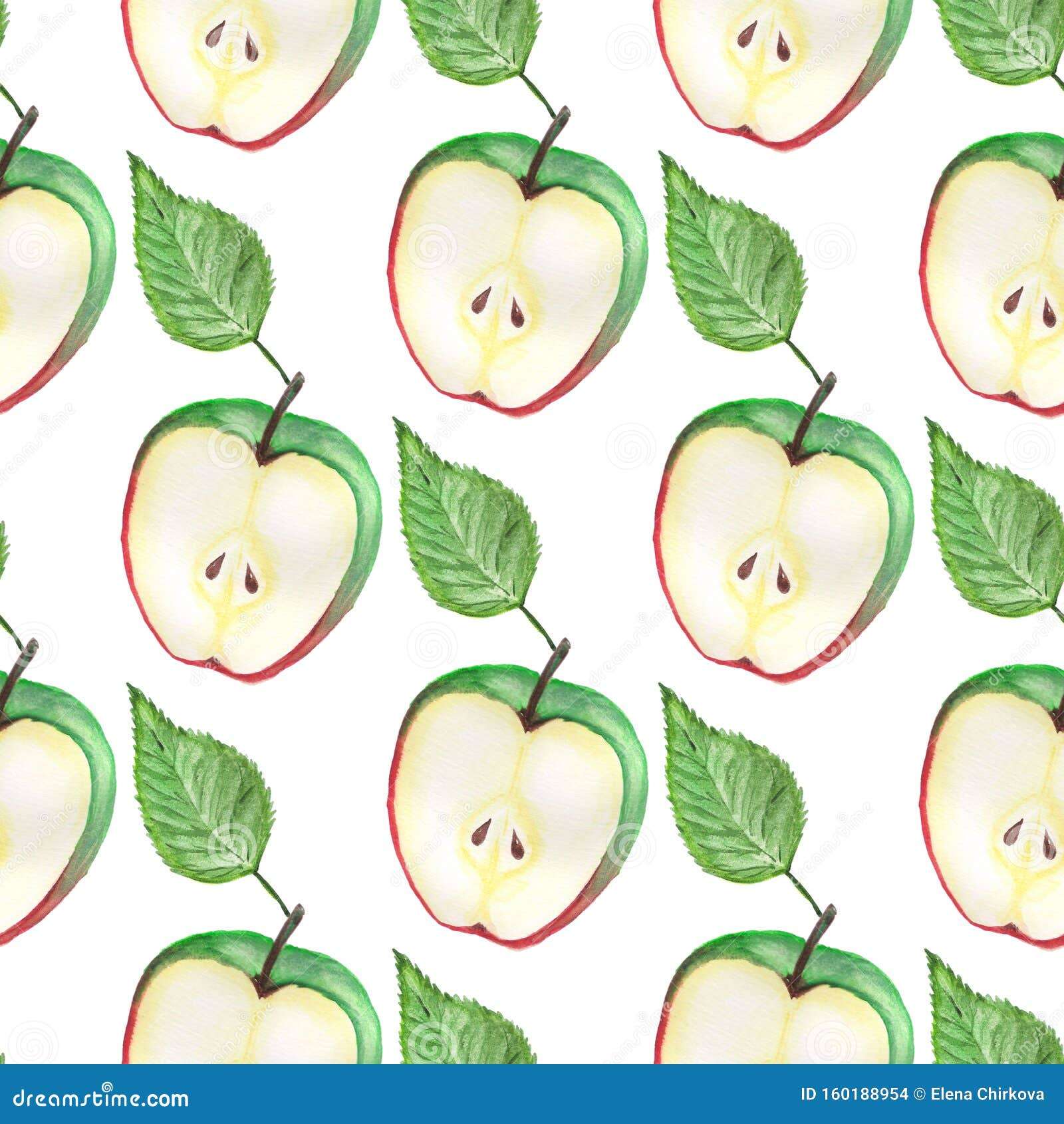 Red And Green Apples Seamless Watercolor Pattern Illustration With