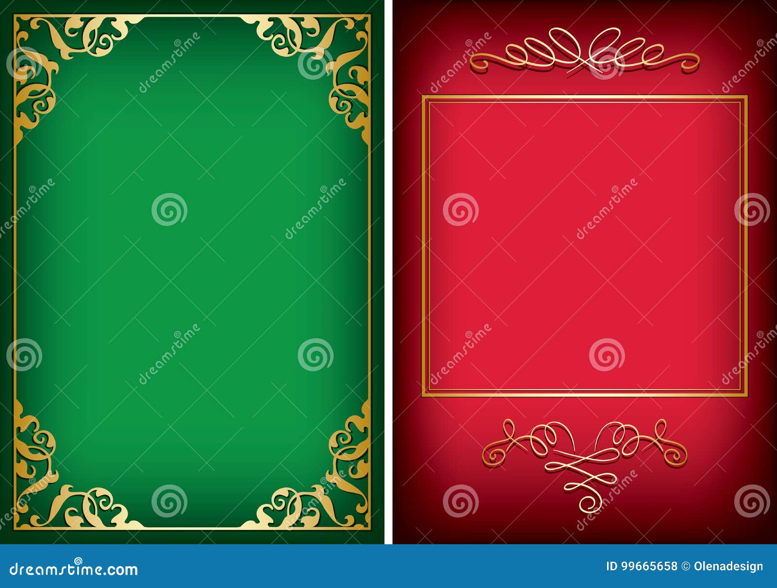 Red and Green Backgrounds with Golden Decorative Frames - Vector Stock ...