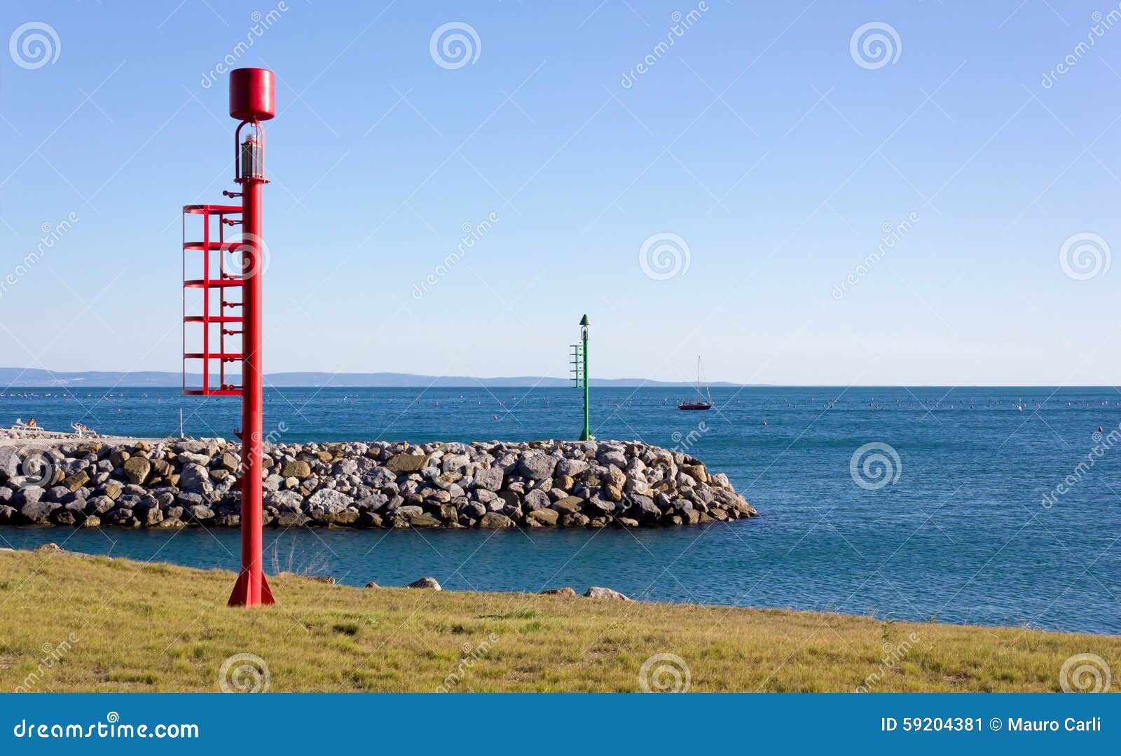 Red and Green Beacons on the Shore Stock Image - Image of vacation ...