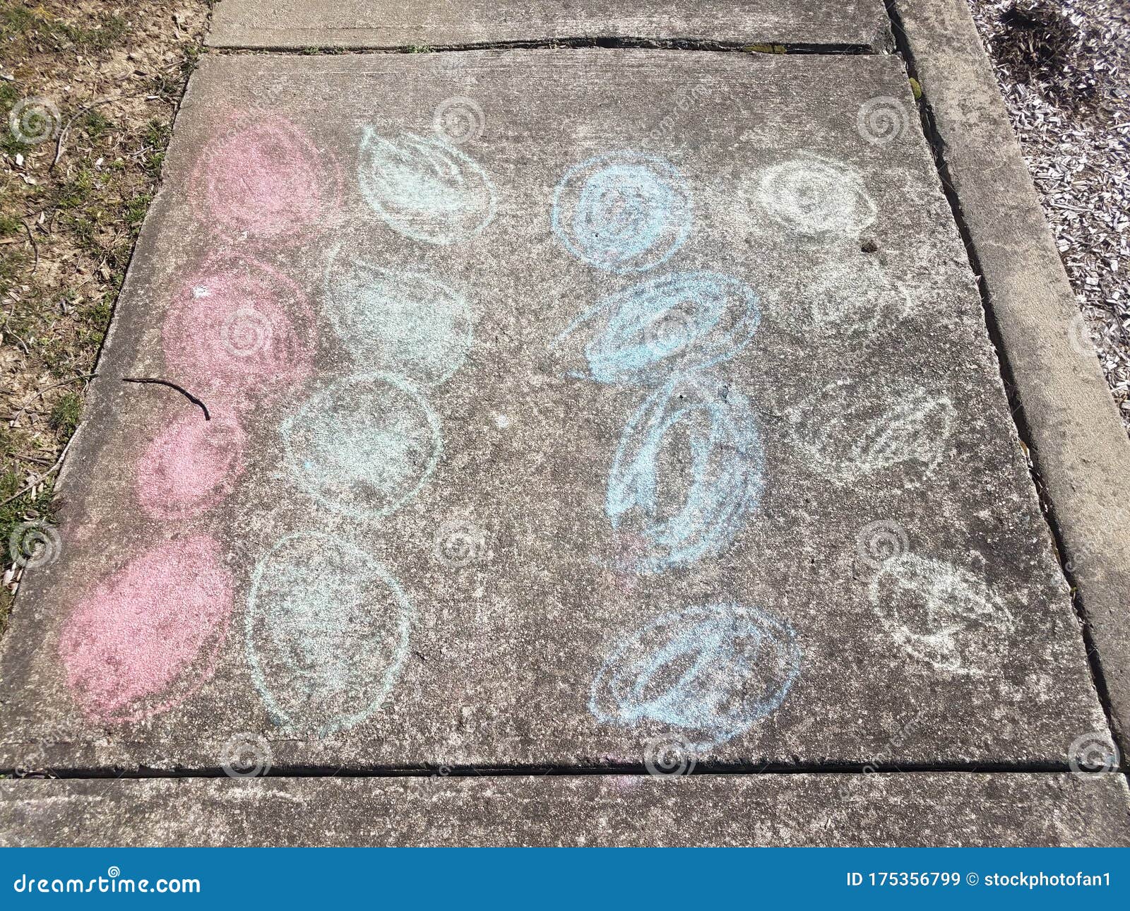 Red and Green and Blue Chalk Circles on Grey Sidewalk Stock Image ...