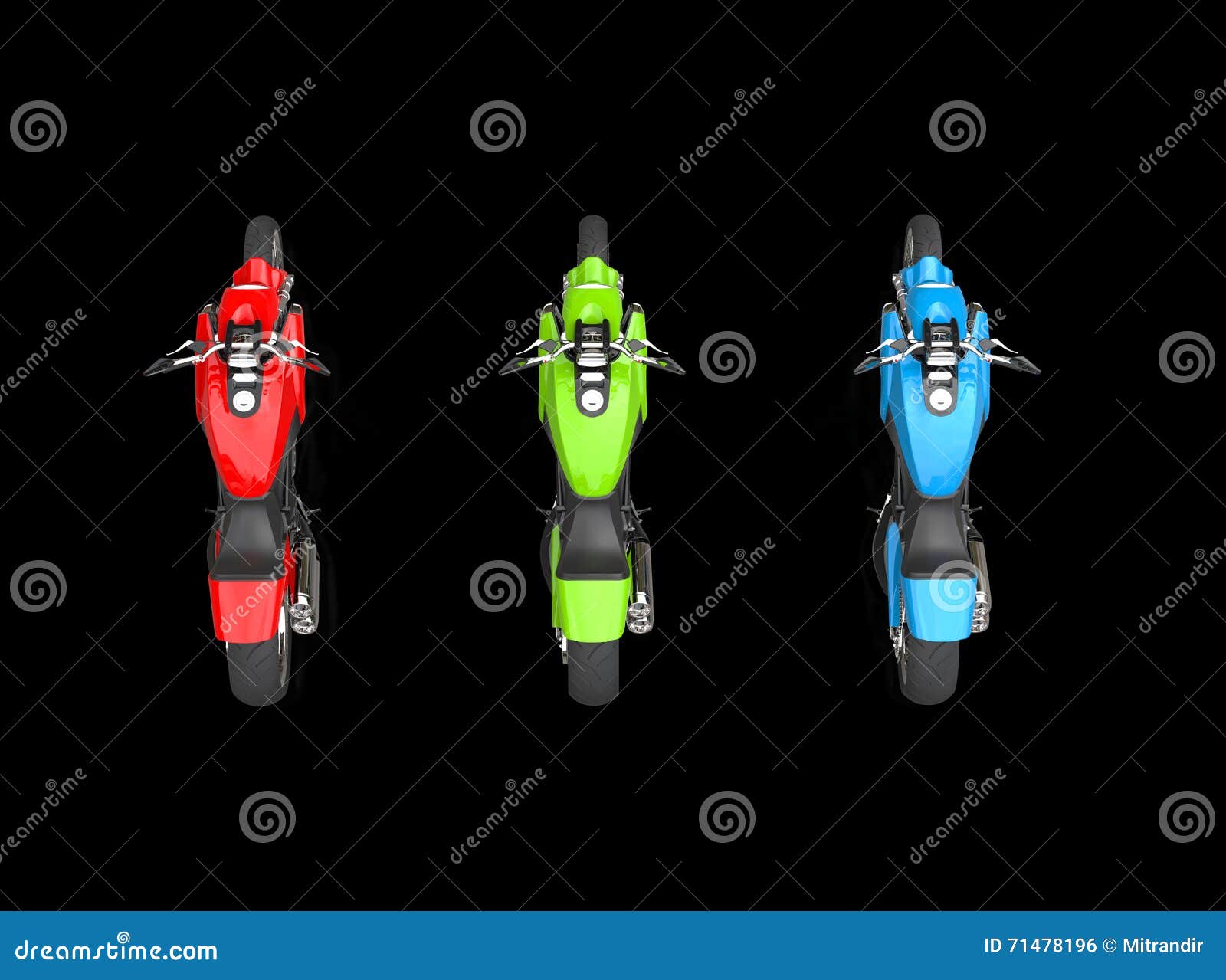 Red, Green and Blue Motorcycles - Top View Stock Illustration ...