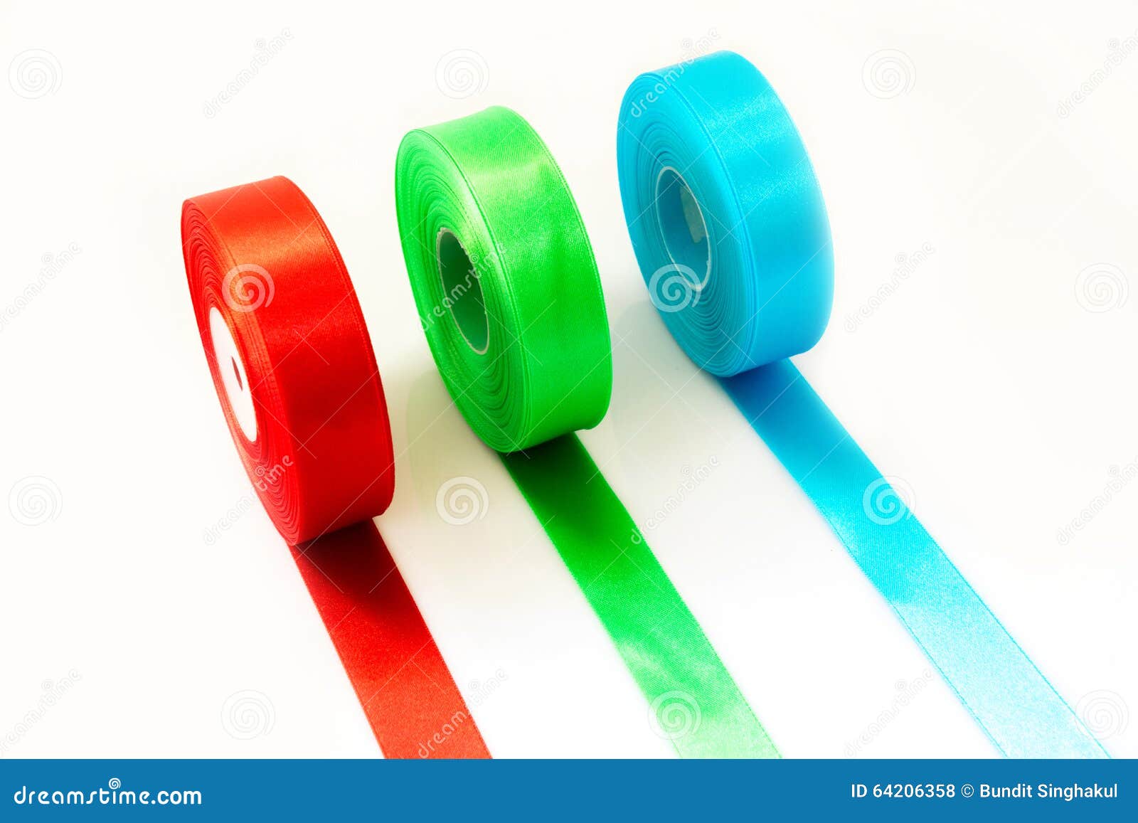 Red Green Blue Ribbon Roll Isolated Stock Photo - Image of background ...