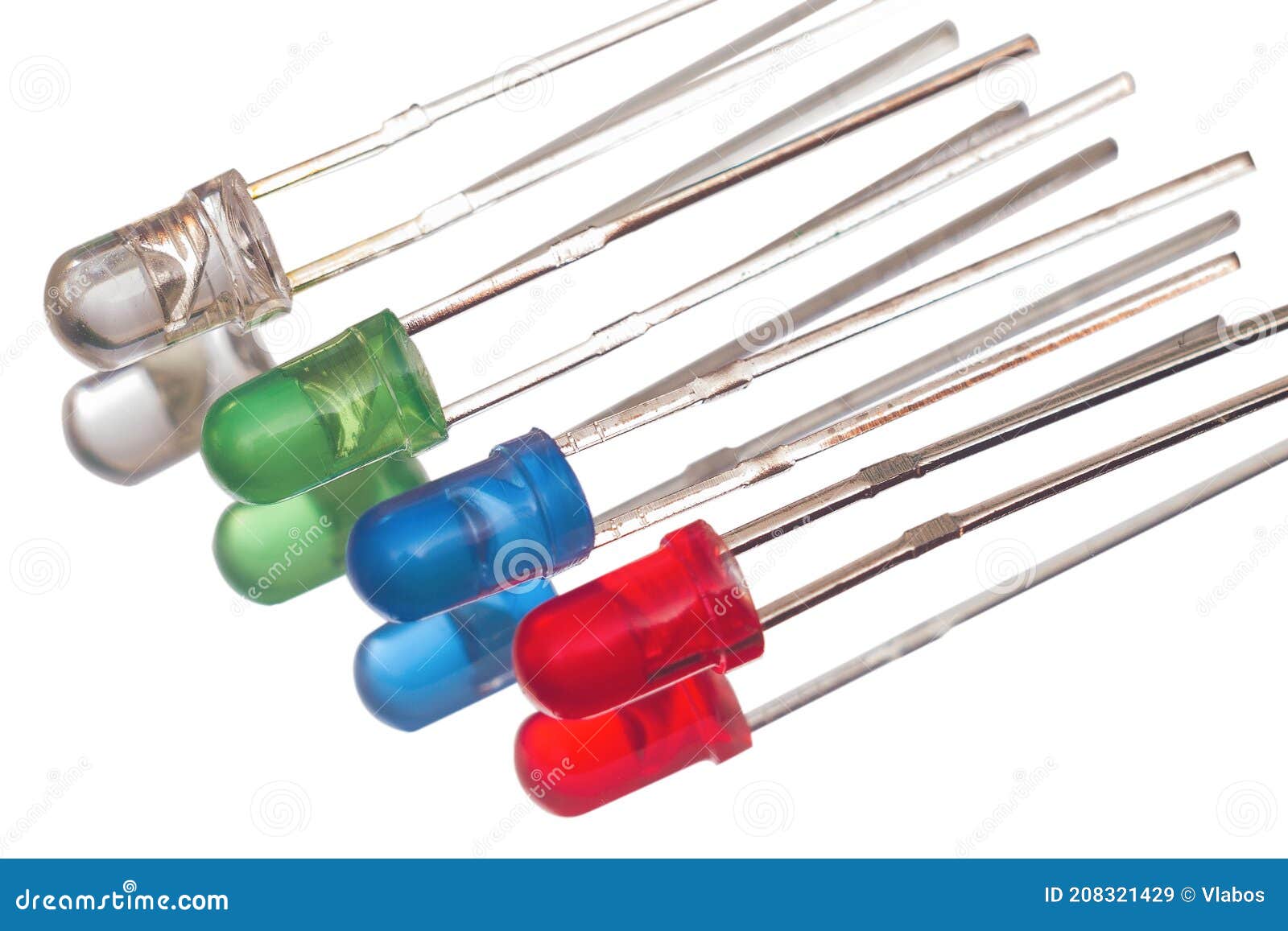 Red Green Blue and White Leds with Reflection Isolated on White ...