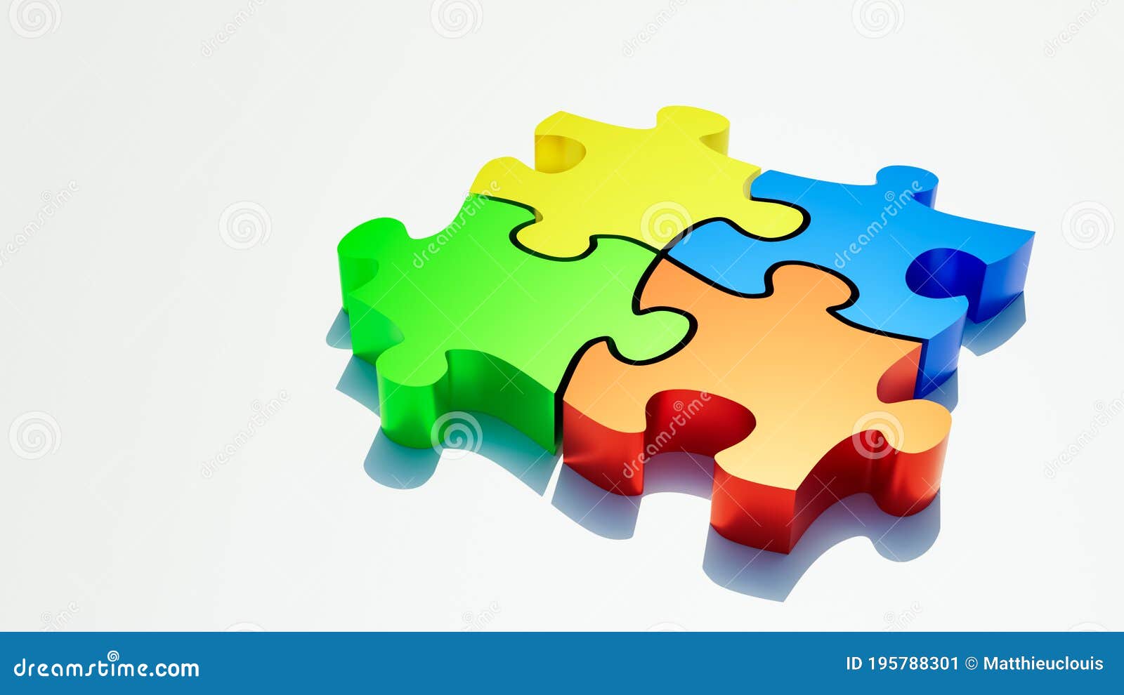 Red, Green, Blue And Yellow Jigsaw Puzzle Pieces On White Background ...