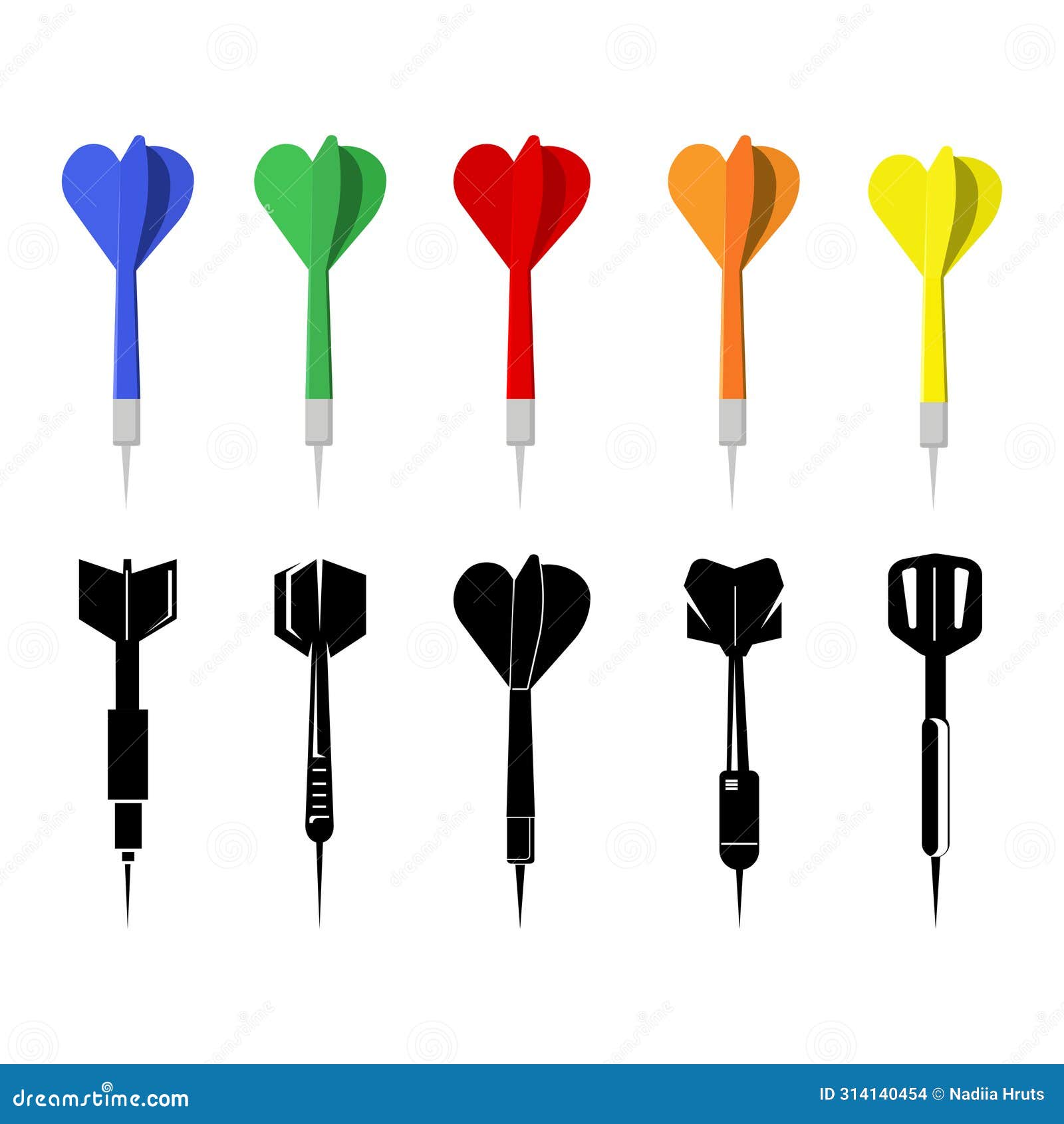 Red, Green, Blue and Yellow, Orange Darts Isolated on White Background ...